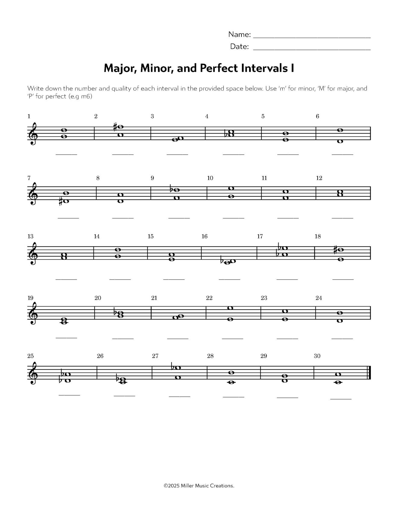 Interval Identification Worksheets | Miller Music Creations